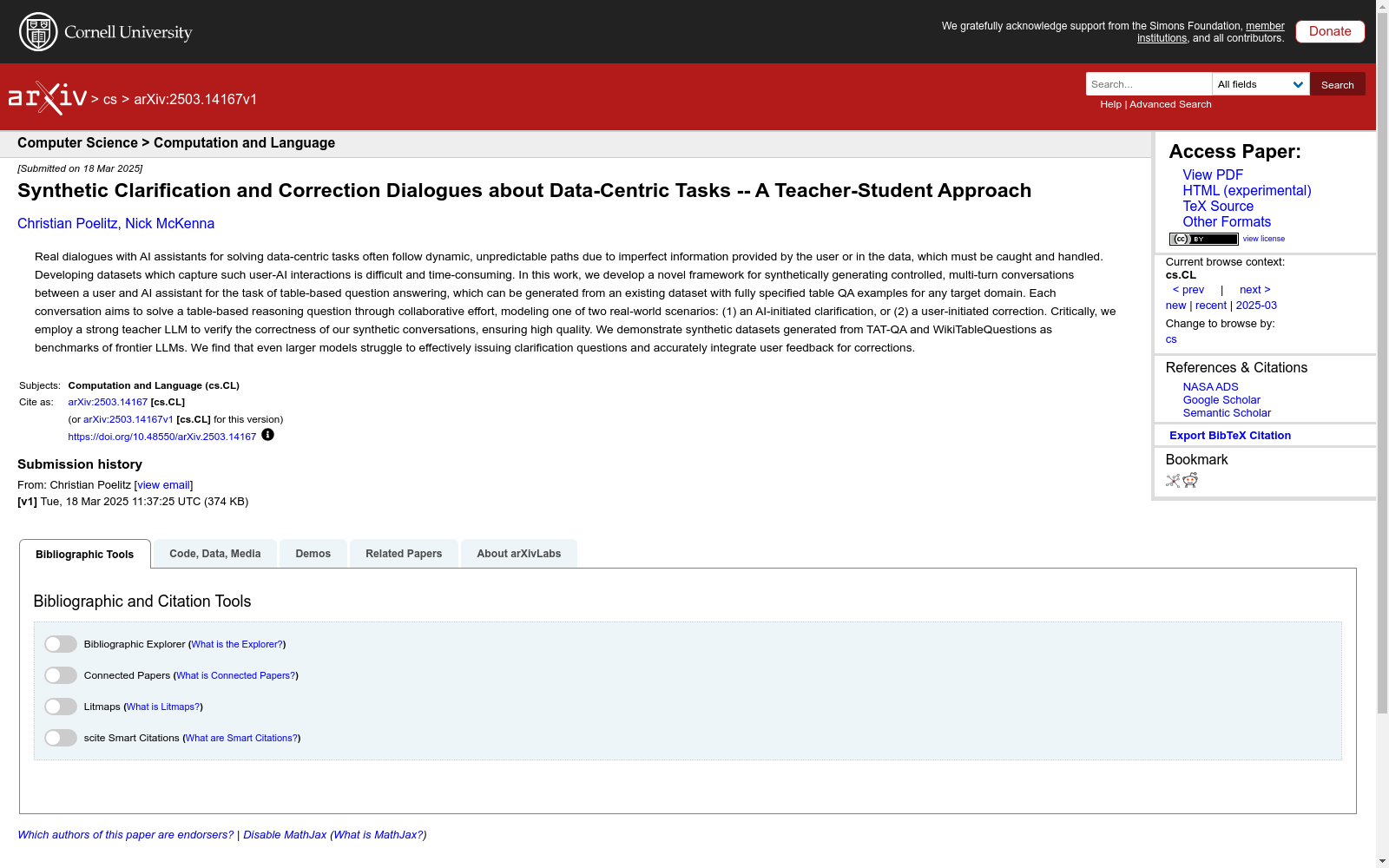 Synthetic Clarification and Correction Dialogues|对话生成数据集|表格数据问答数据集