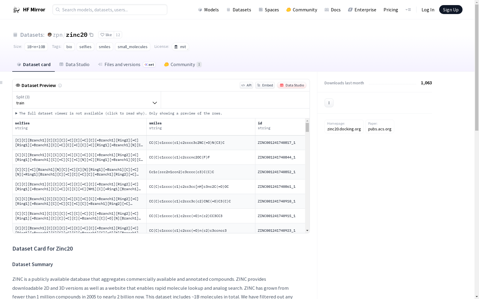 zpn/zinc20|化学化合物数据库数据集|药物发现数据集