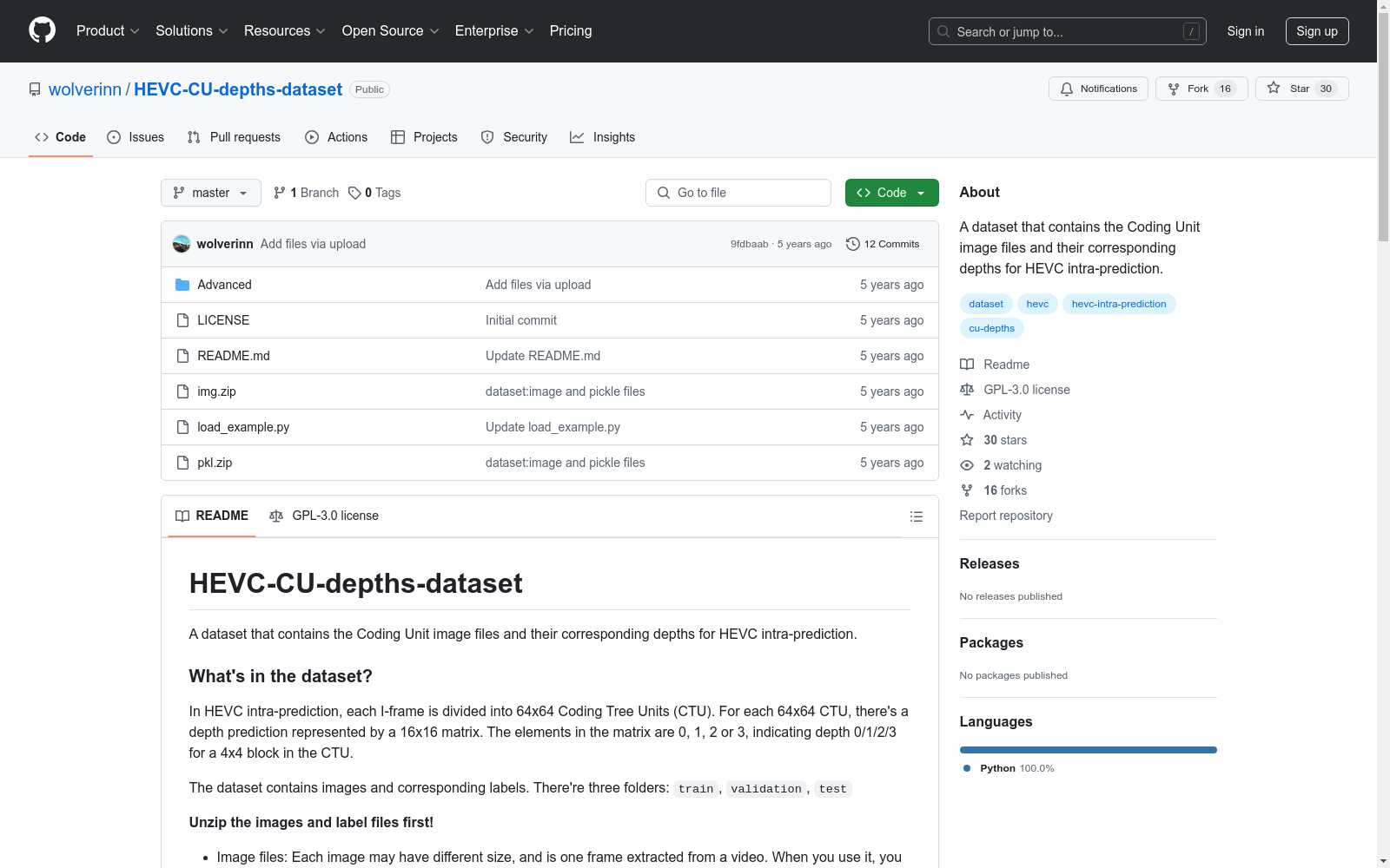 HEVC-CU-depths-dataset|视频编码数据集|图像处理数据集