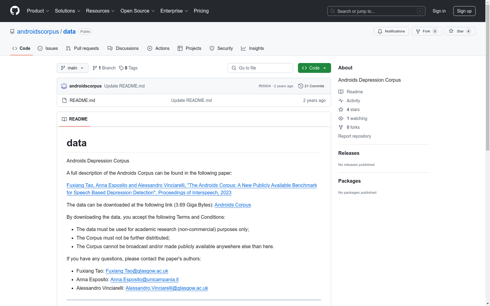 Androids Depression Corpus|语音分析数据集|心理健康数据集