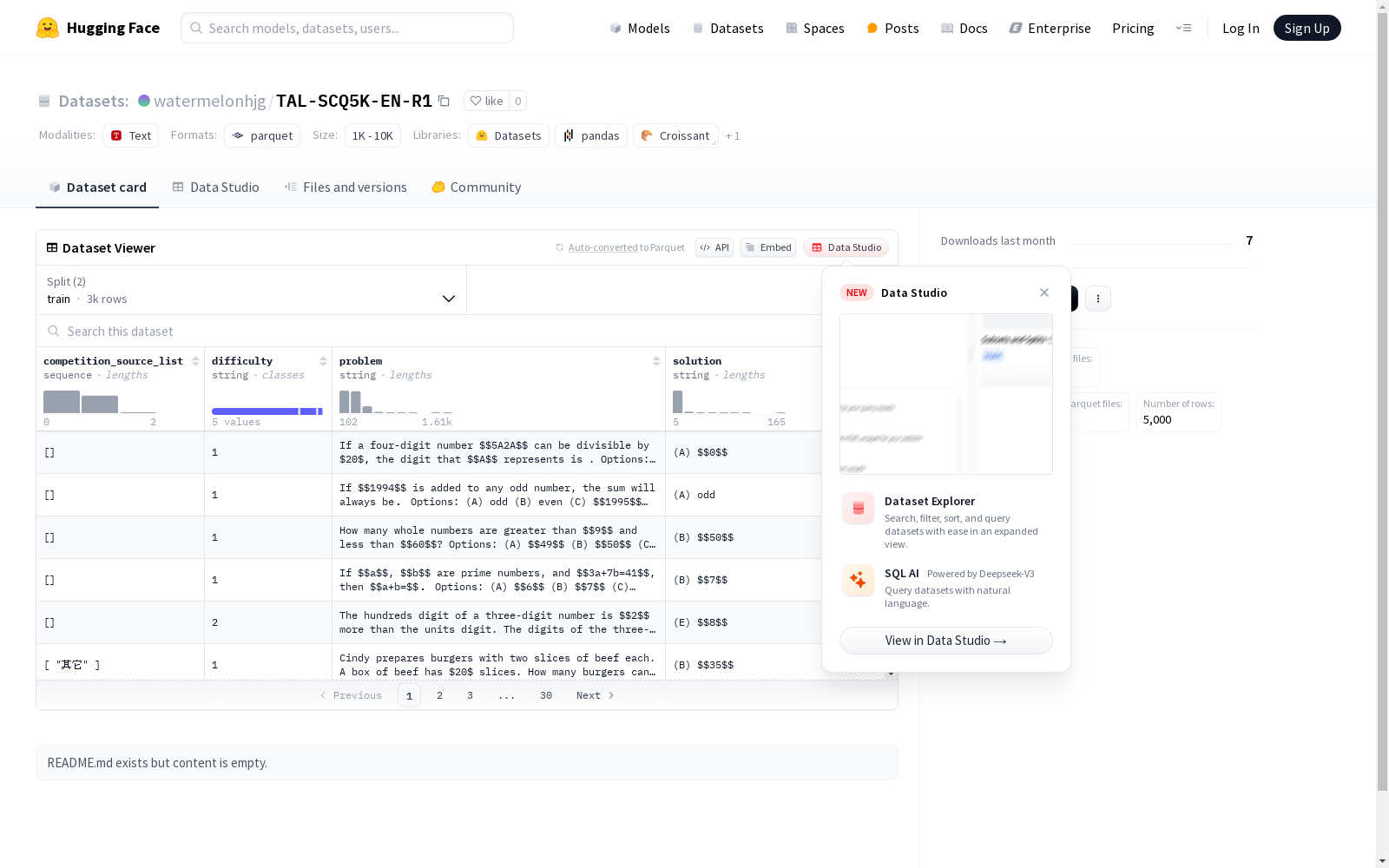 发布 TAL-SCQ5K-EN-R1 数据集, 应用在 机器学习、竞赛数据 领域