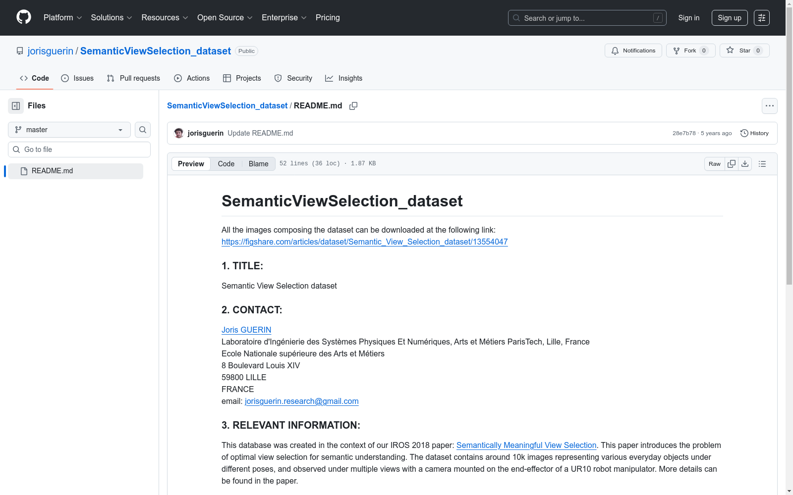 发布 Semantic View Selection Dataset 数据集, 应用在 机器人视觉、物体识别 领域