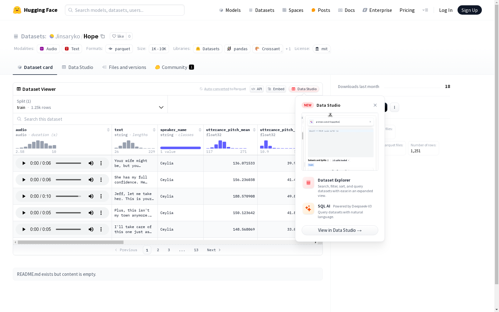 发布 Hope 数据集, 应用在 语音处理、语音质量评估 领域