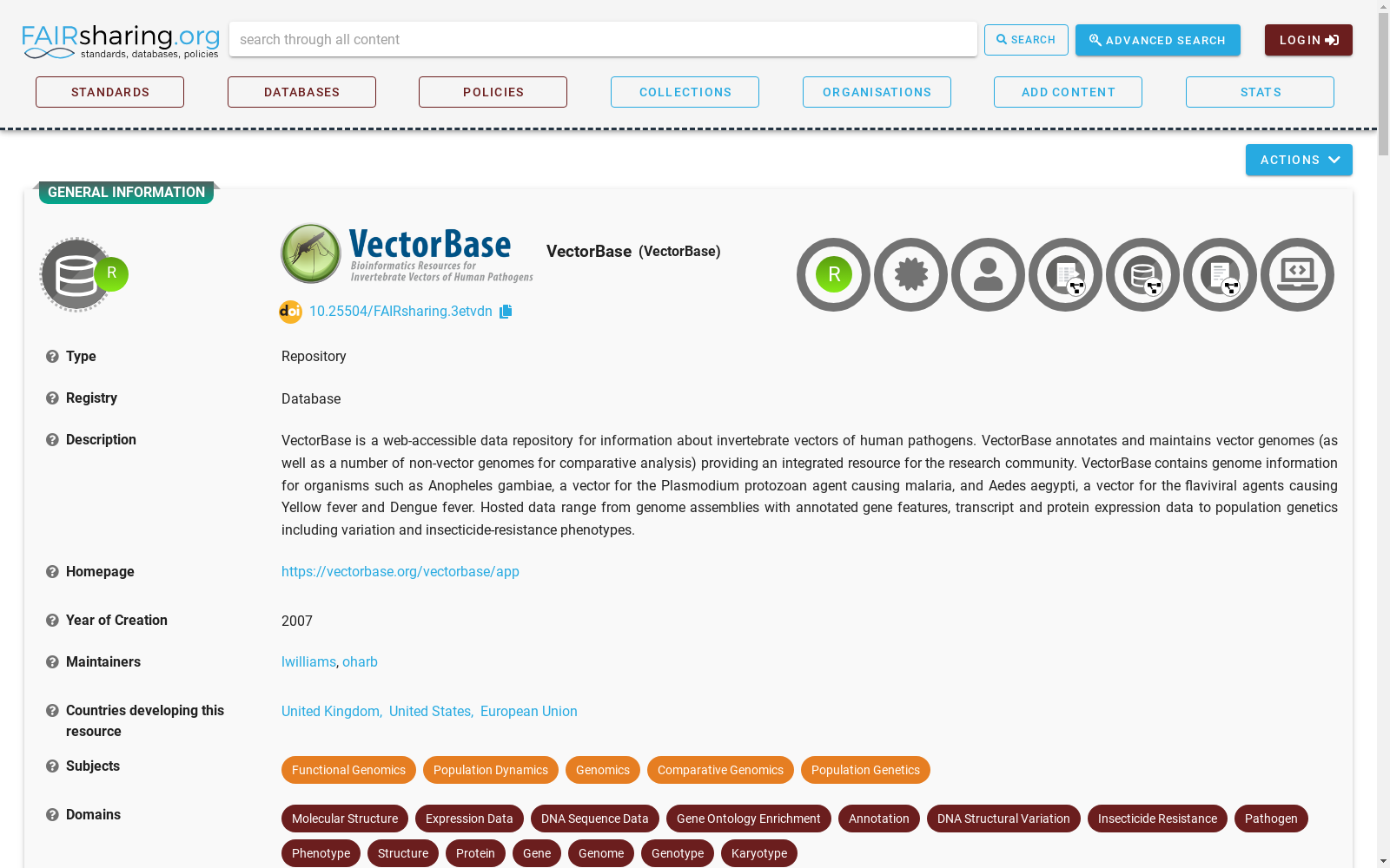VectorBase|病原媒介生物数据集|基因组学数据集
