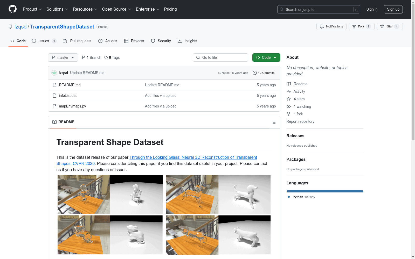 Transparent Shape Dataset|计算机视觉数据集|3D重建数据集