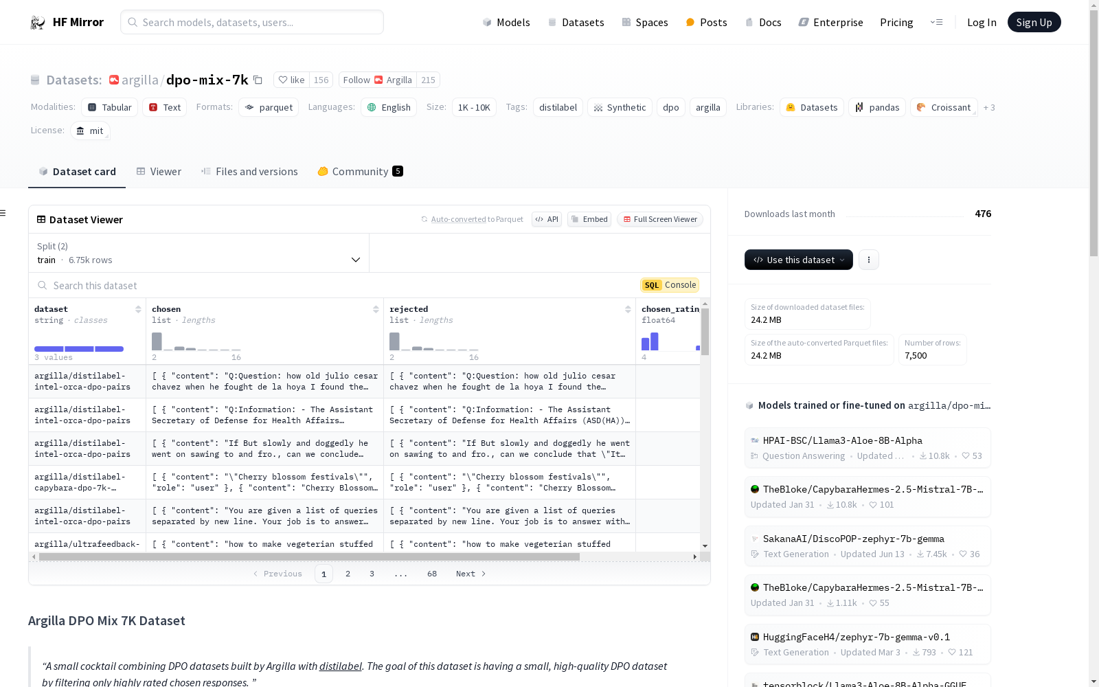 argilla/dpo-mix-7k|DPO数据集|数据处理数据集