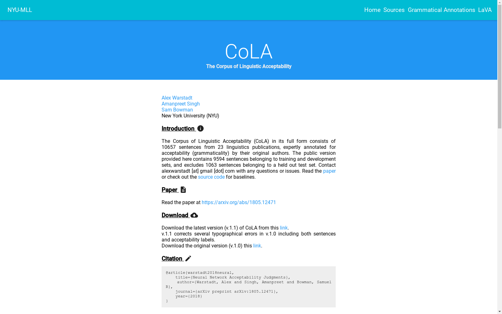 CoLA|自然语言处理数据集|语法分析数据集