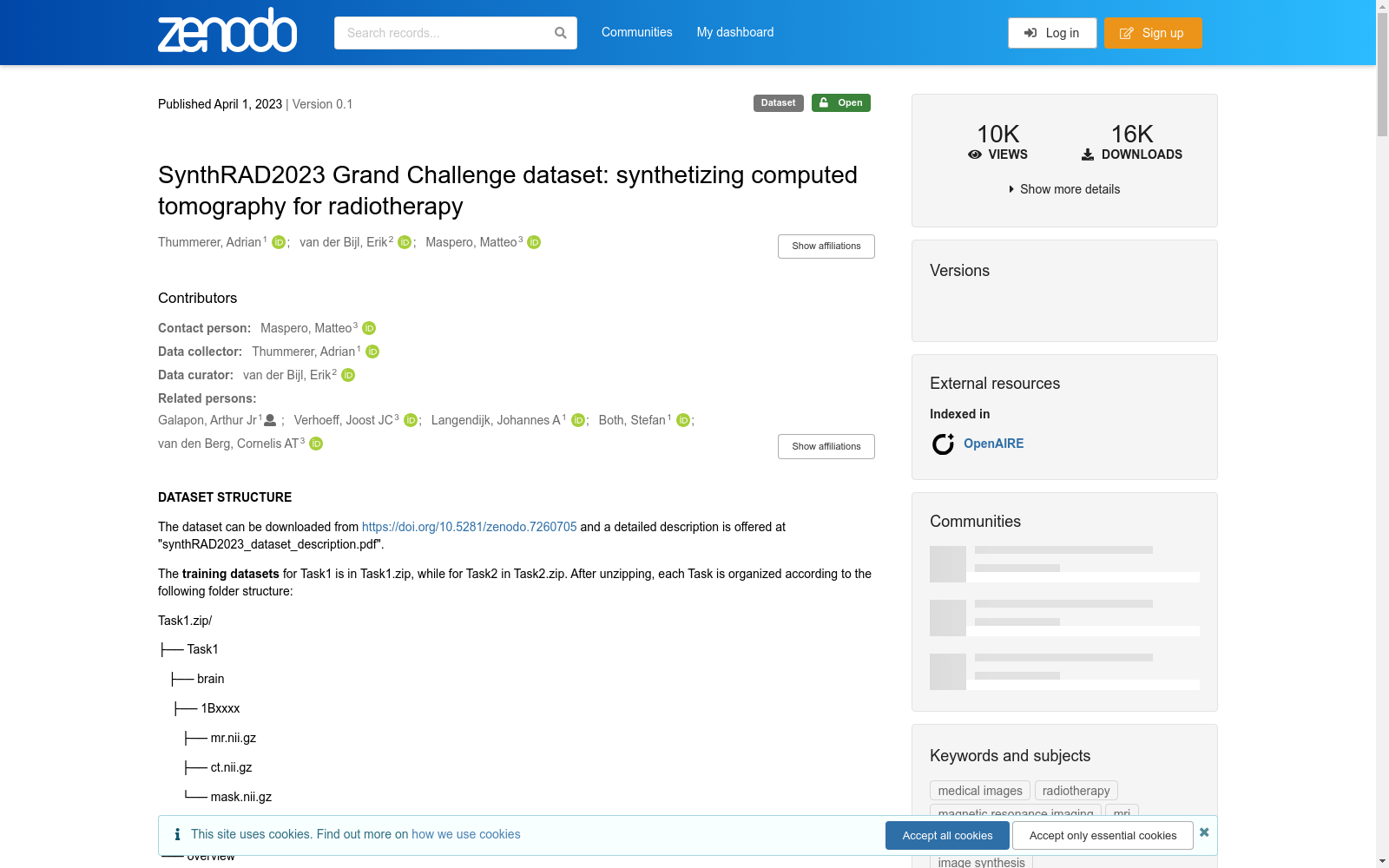 SynthRAD2023 Grand Challenge dataset|放射治疗数据集|医学图像处理数据集
