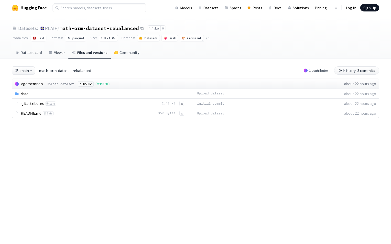 RLAIF 发布 math-orm-dataset-rebalanced 数据集, 应用在 数学教育、问题解决 领域