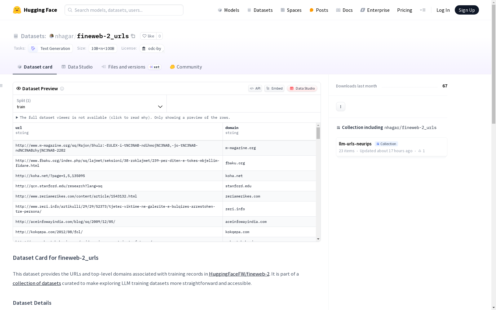 fineweb-2_urls|大型语言模型数据集|URL分析数据集
