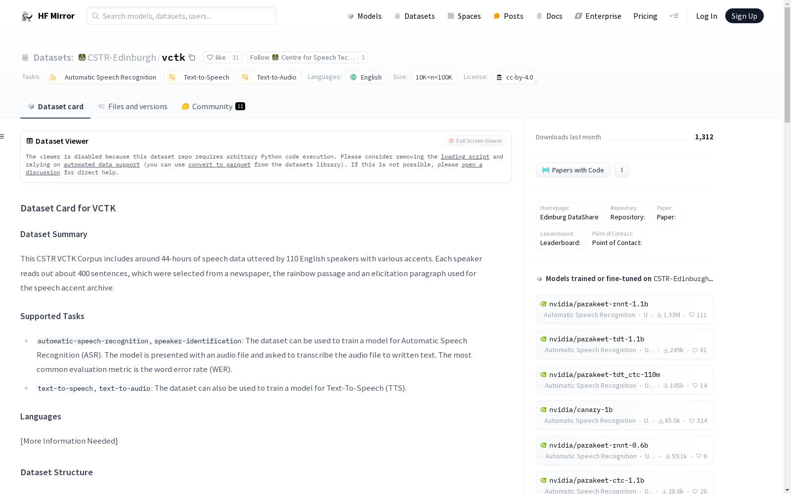 CSTR-Edinburgh/vctk|自动语音识别数据集|文本到语音数据集