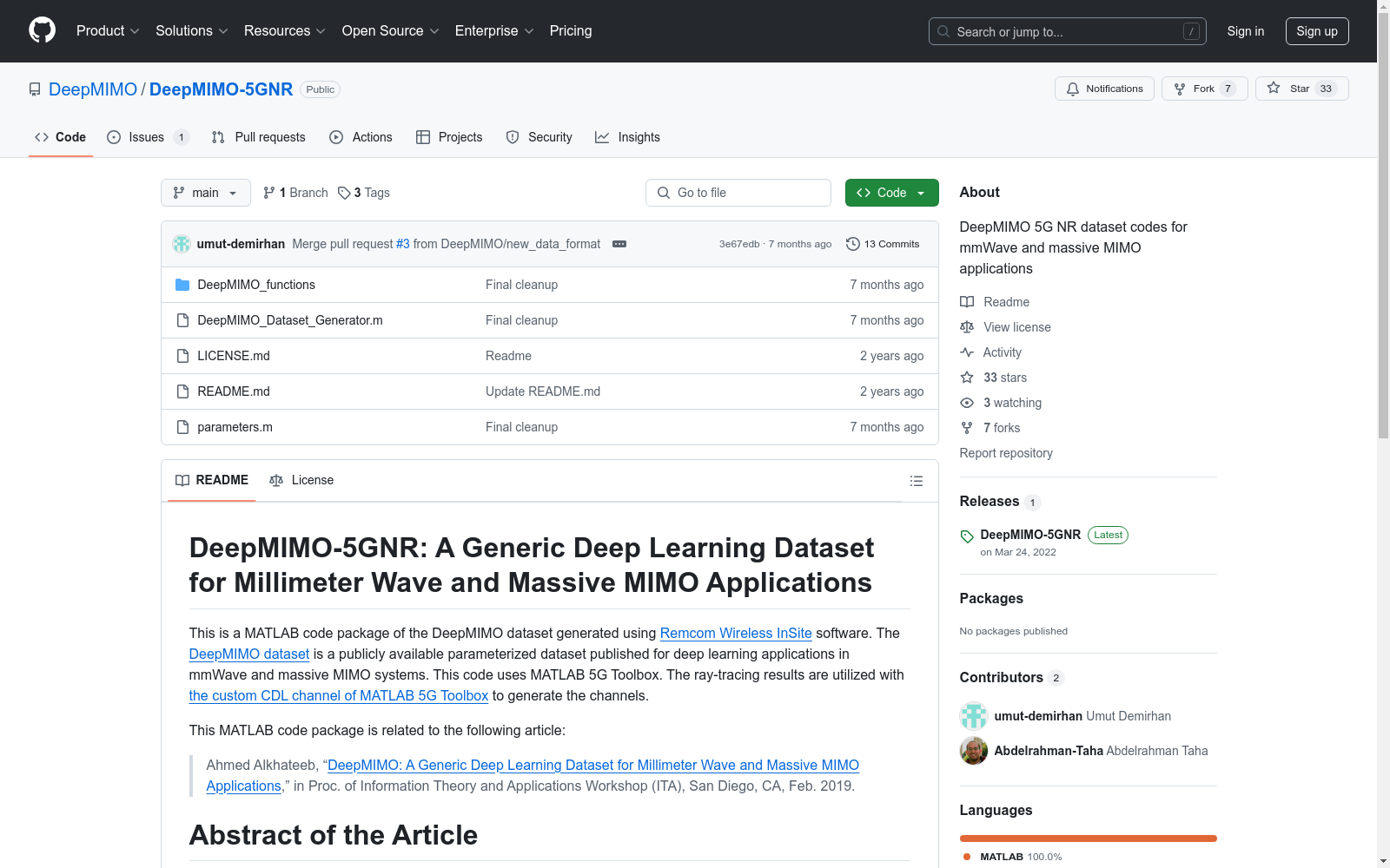 DeepMIMO|毫米波通信数据集|大规模MIMO数据集
