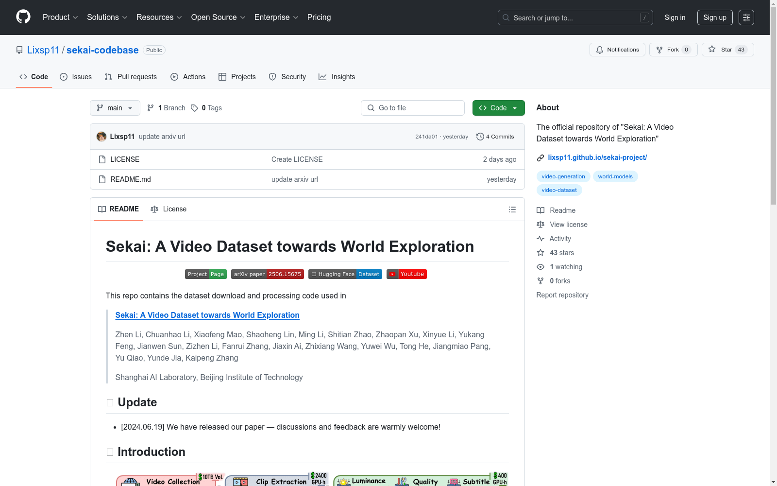 Sekai: A Video Dataset towards World Exploration|视频理解数据集|虚拟探索数据集