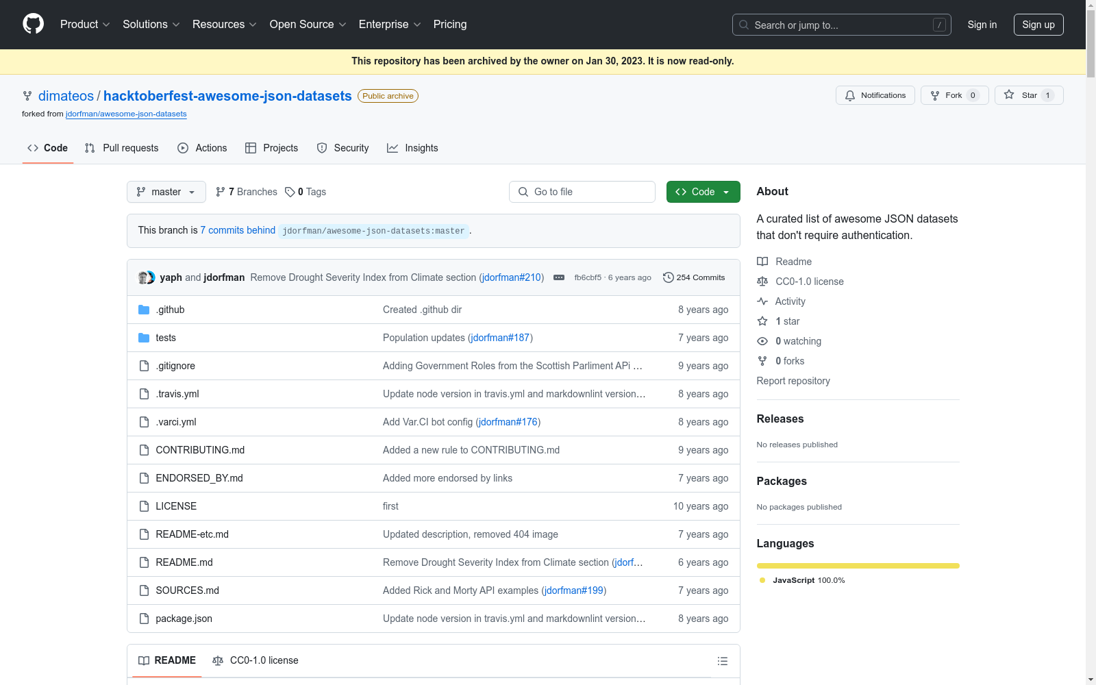 Awesome JSON Datasets|公开数据集数据集|JSON格式数据集