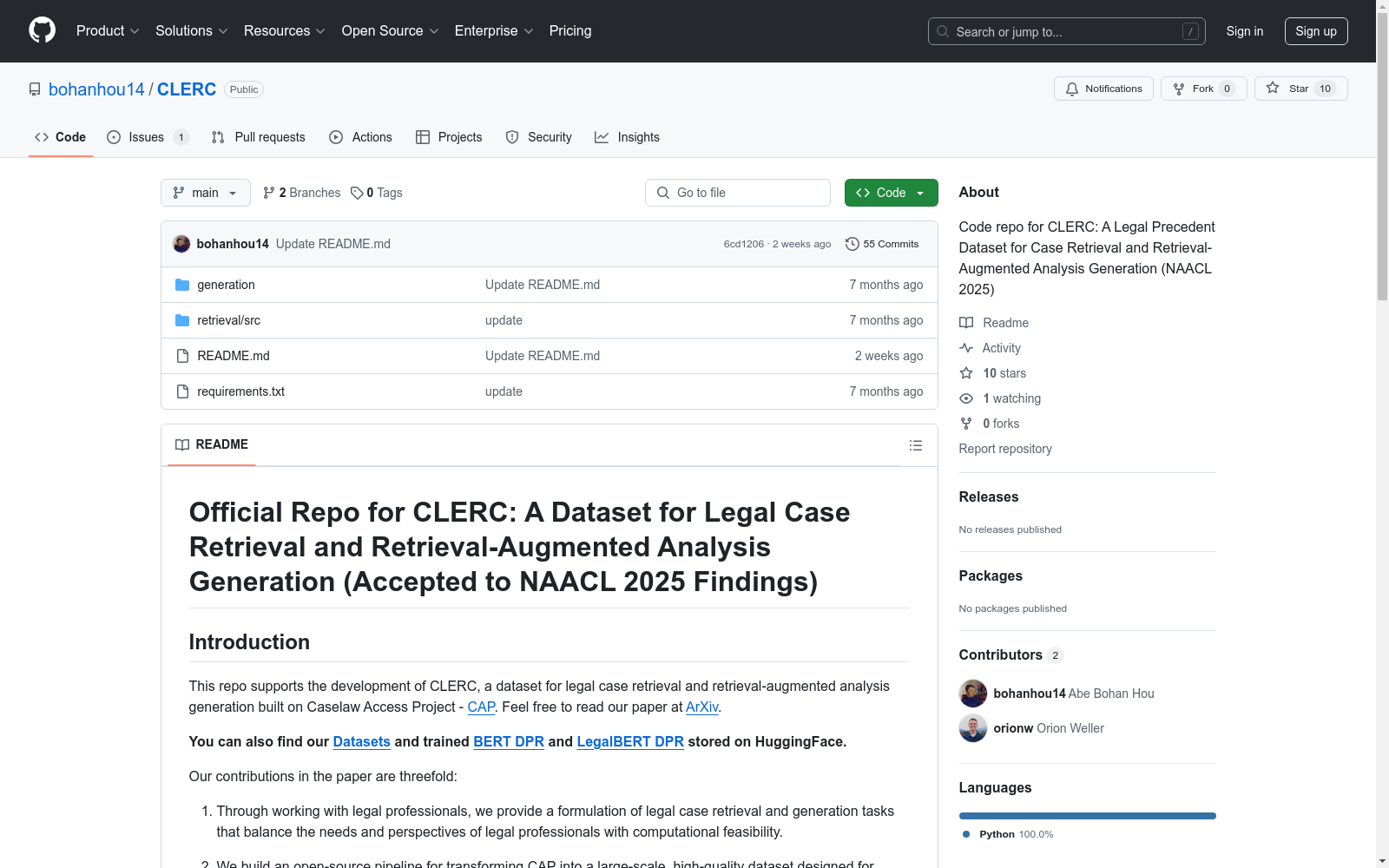 CLERC (Case Law Evaluation and Retrieval Corpus)|法律案例检索数据集|法律智能系统数据集