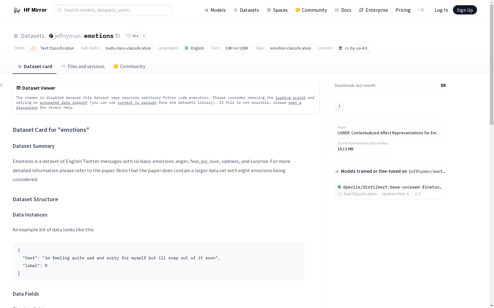 jeffnyman/emotions|情感识别数据集|文本分类数据集