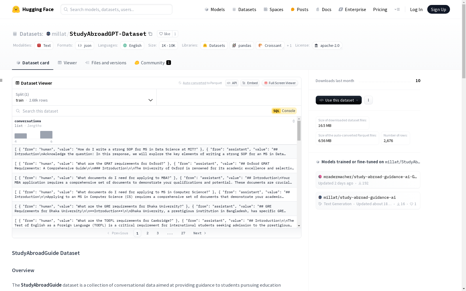 发布 StudyAbroadGPT-Dataset 数据集, 应用在 出国留学、问答系统 领域