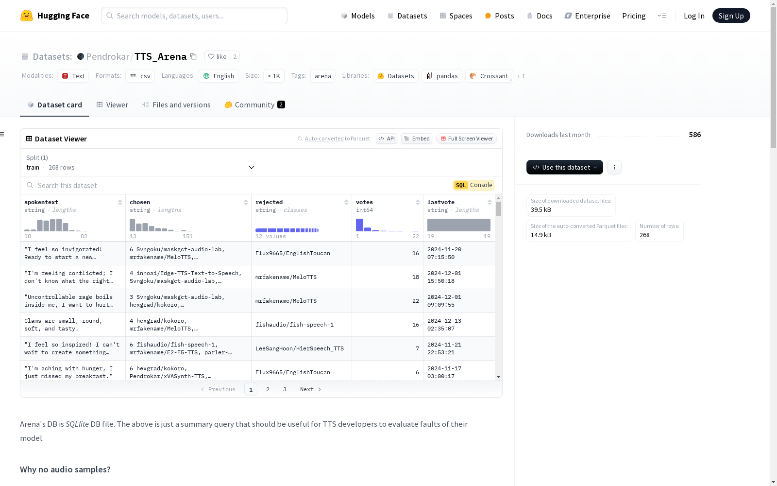 TTS_Arena|文本到语音数据集|用户评价数据集