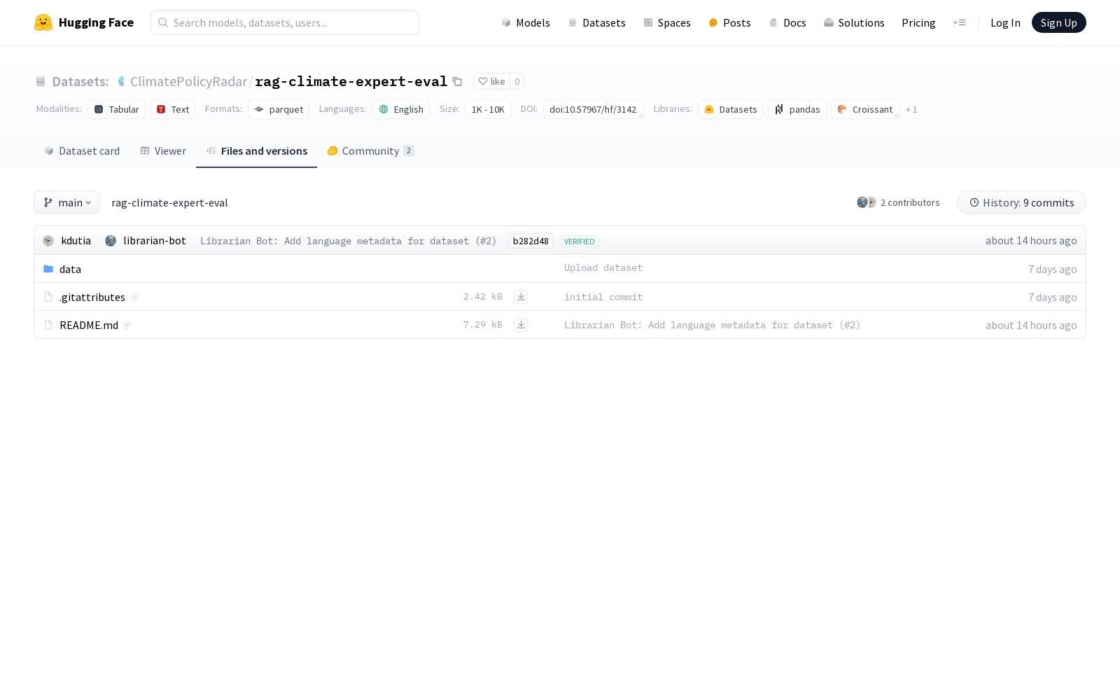 Climate Policy Radar 发布 rag-climate-expert-eval 数据集, 应用在 RAG系统评估、气候与能源 领域