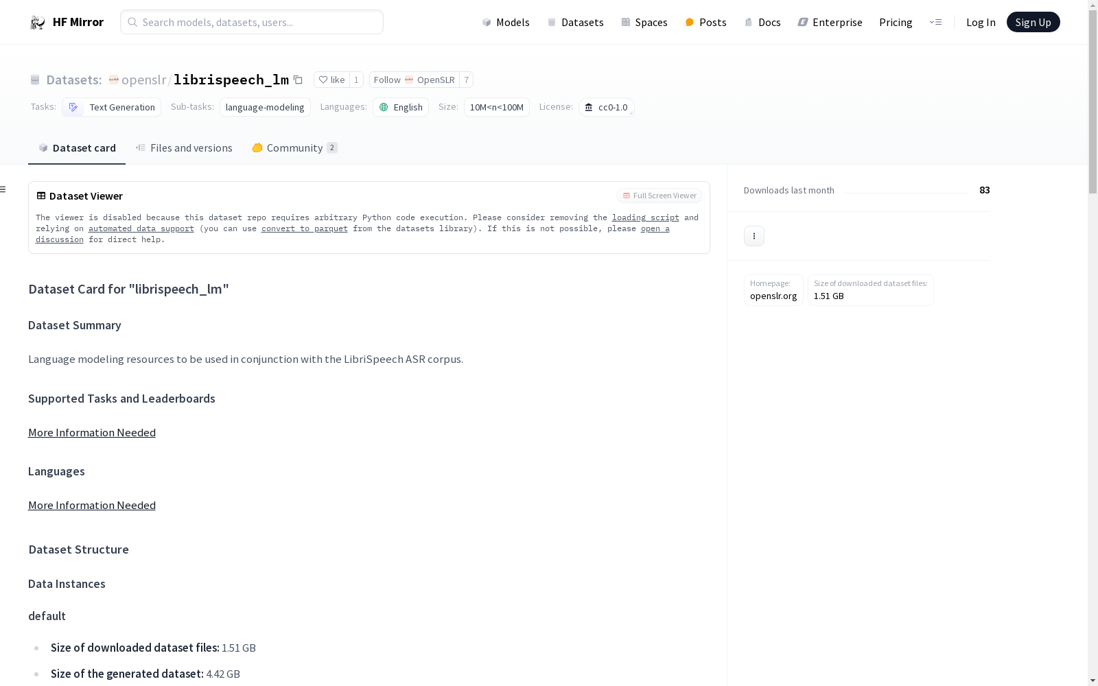 openslr/librispeech_lm|语言模型数据集|自动语音识别数据集