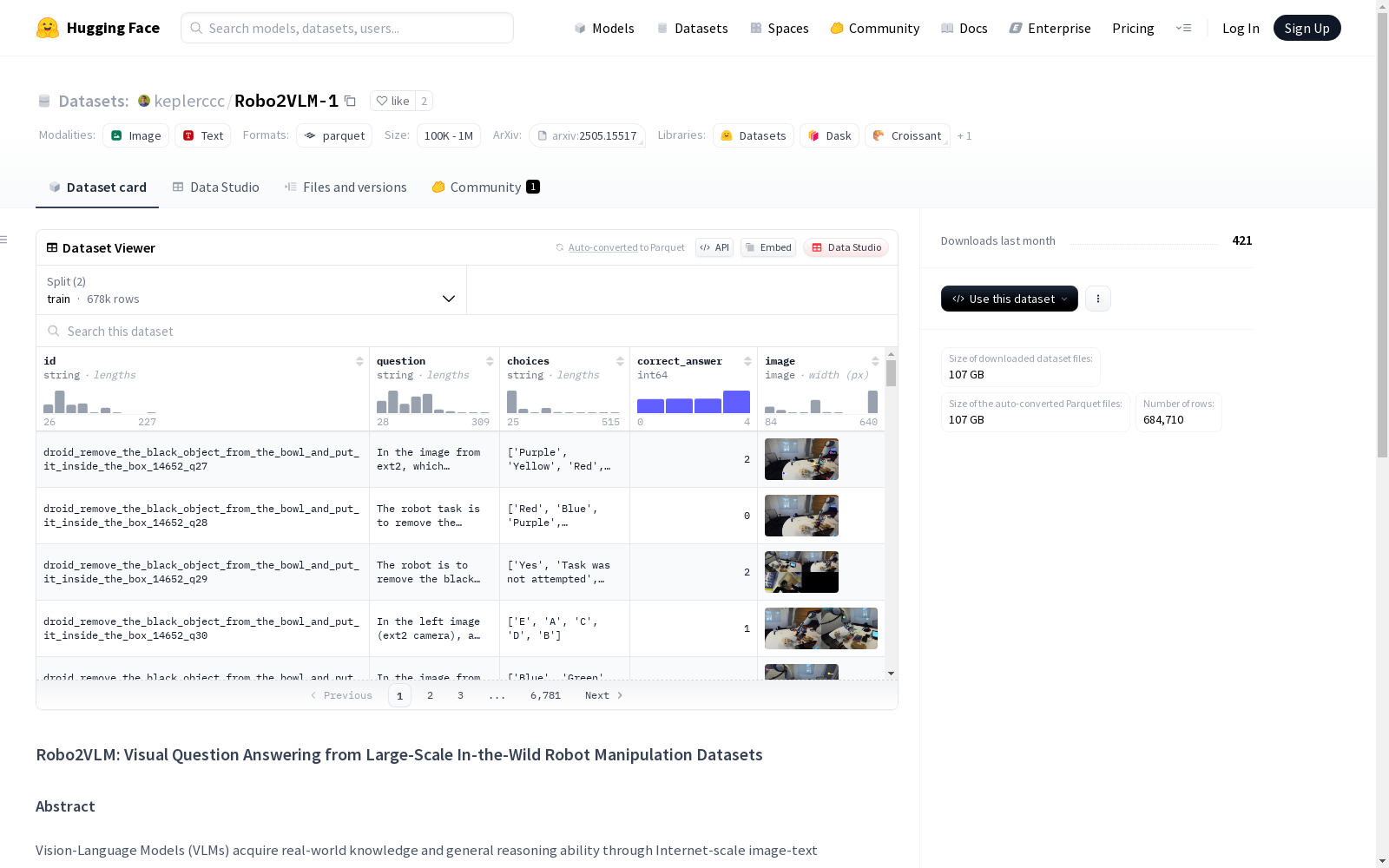 加利福尼亚大学伯克利分校 发布 Robo2VLM-1 数据集, 应用在 机器人操作、视觉语言模型 领域