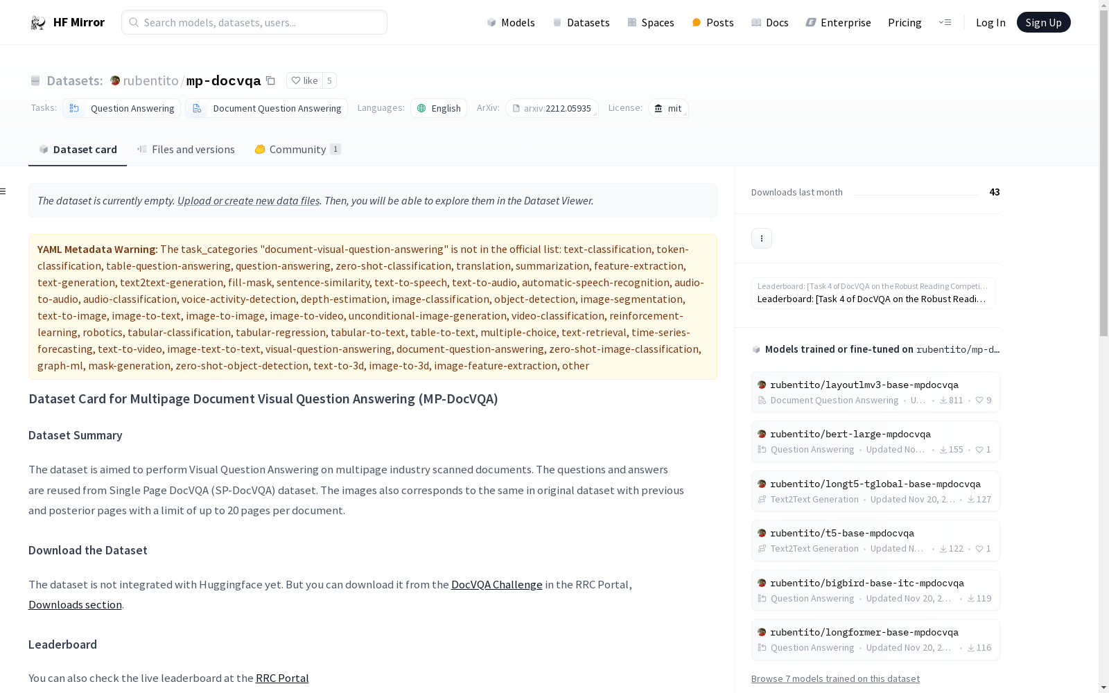 rubentito/mp-docvqa|文档分析数据集|视觉问答数据集