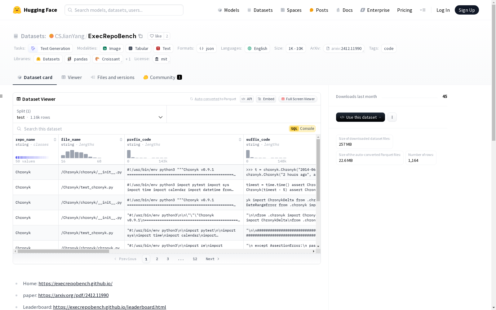 发布 ExecRepoBench 数据集, 应用在 软件开发、代码完成 领域