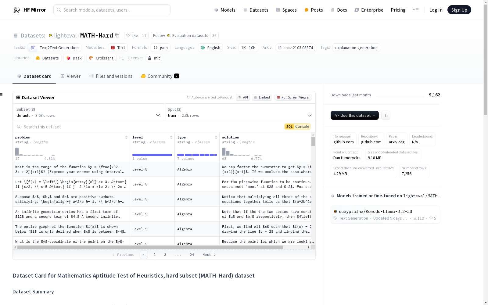 lighteval/MATH-Hard|数学教育数据集|难题解决数据集