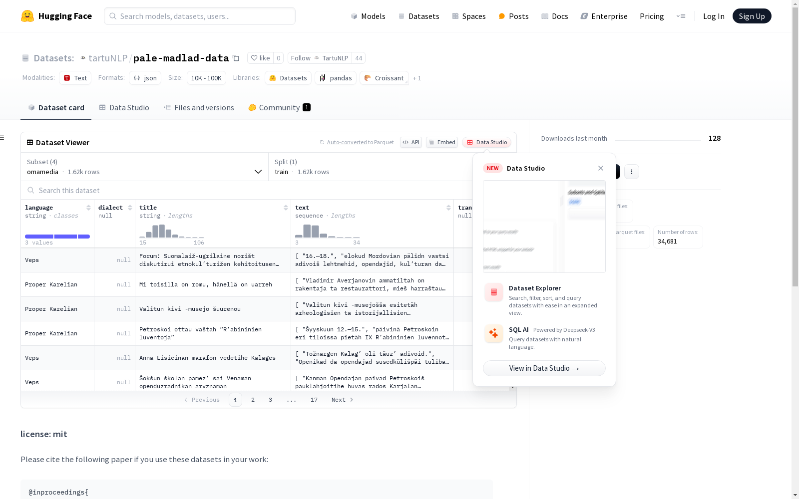 TartuNLP 发布 pale-madlad-data 数据集, 应用在 机器翻译、自然语言处理 领域