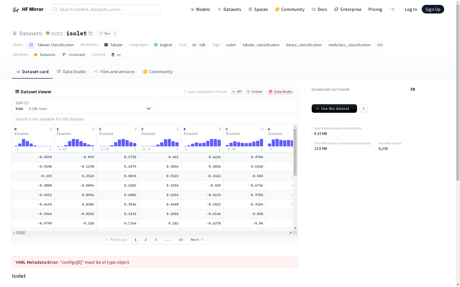 mstz/isolet|多类分类数据集|语音识别数据集