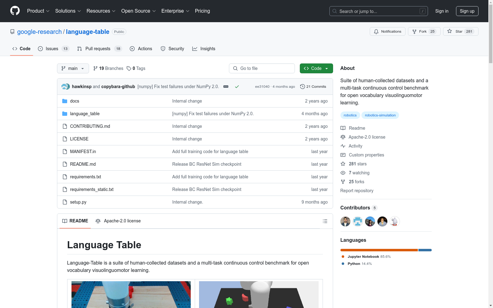 language_table|机器人技术数据集|自然语言处理数据集