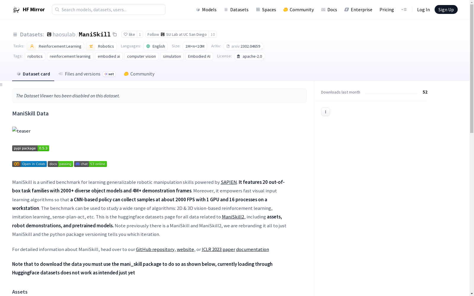 haosulab/ManiSkill|机器人学习数据集|强化学习数据集