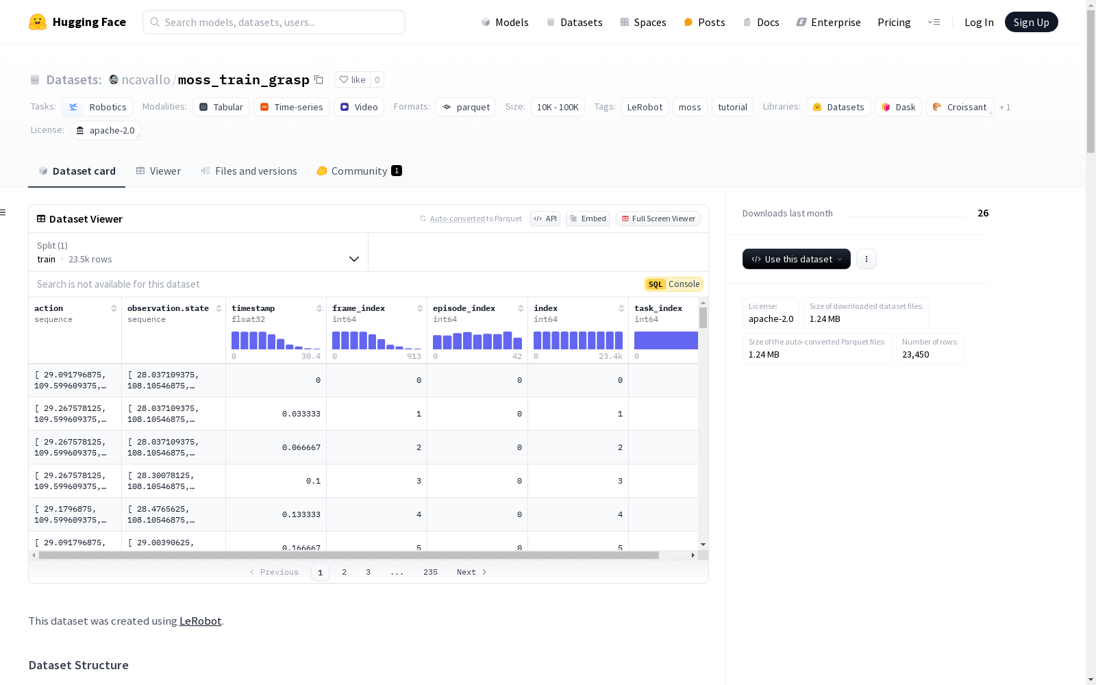 发布 moss_train_grasp 数据集, 应用在 机器人学、抓取任务 领域