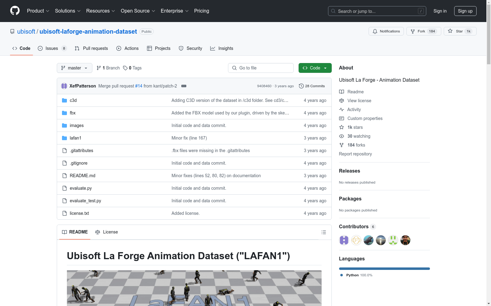 Ubisoft La Forge Animation Dataset (LAFAN1)|动画研究数据集|运动插值数据集