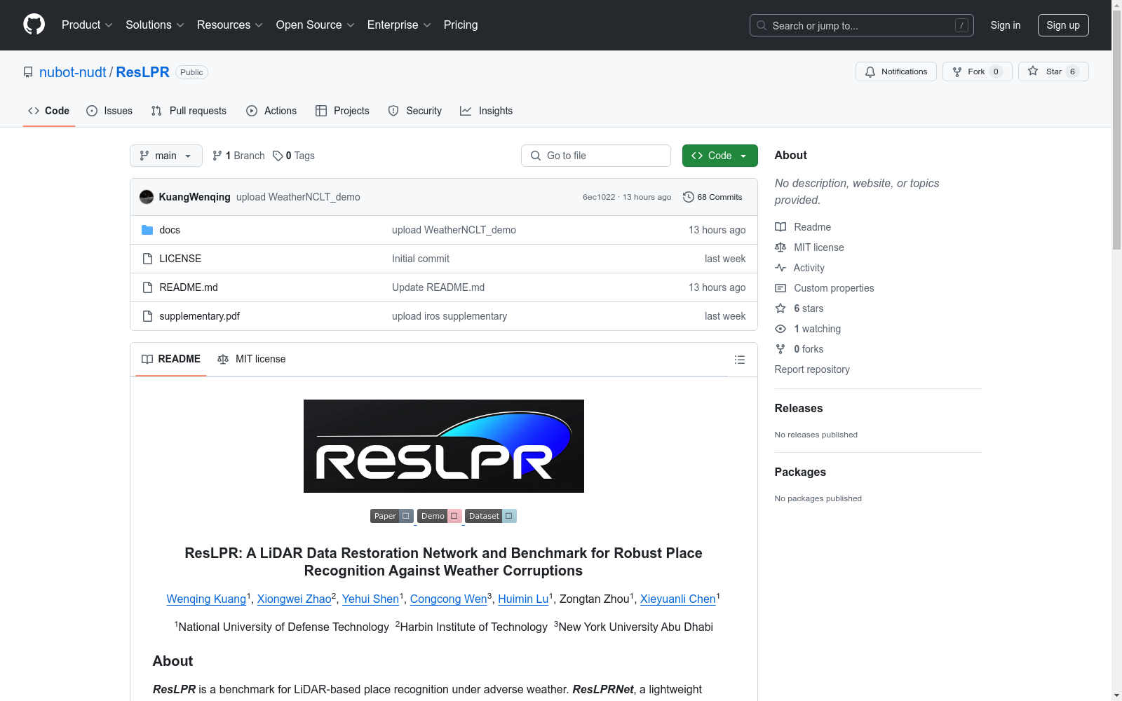 WeatherKITTI, WeatherNCLT|地点识别数据集|LiDAR数据恢复数据集