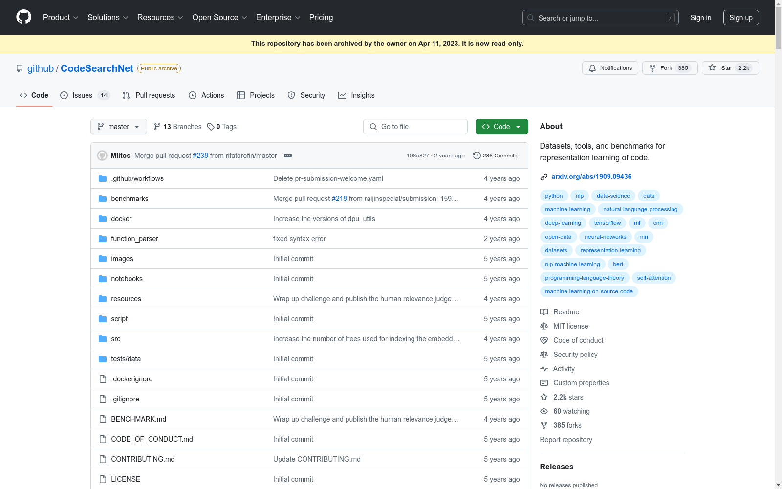 CodeSearchNet Benchmark|代码搜索数据集|代码理解数据集