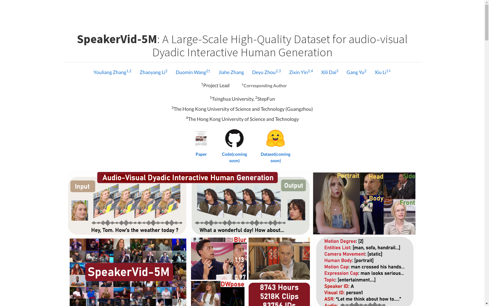 SpeakerVid-5M|音频-视觉交互数据集|虚拟人类数据集