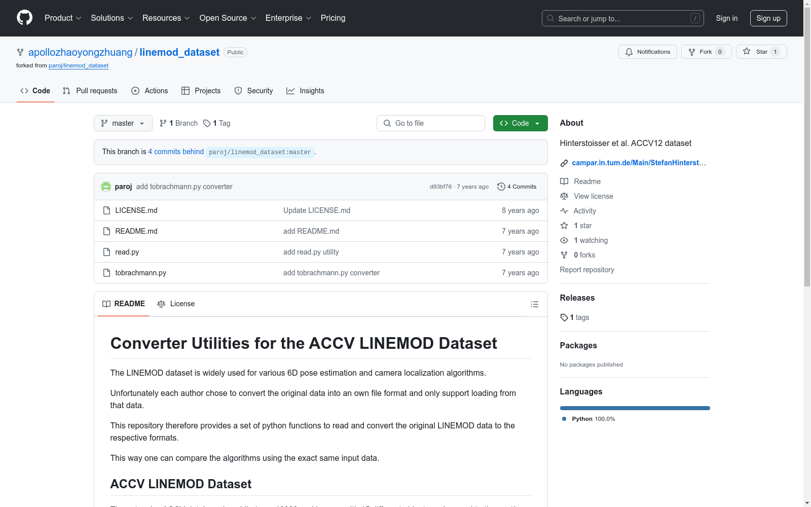 ACCV LINEMOD Dataset|姿态估计数据集|相机定位数据集