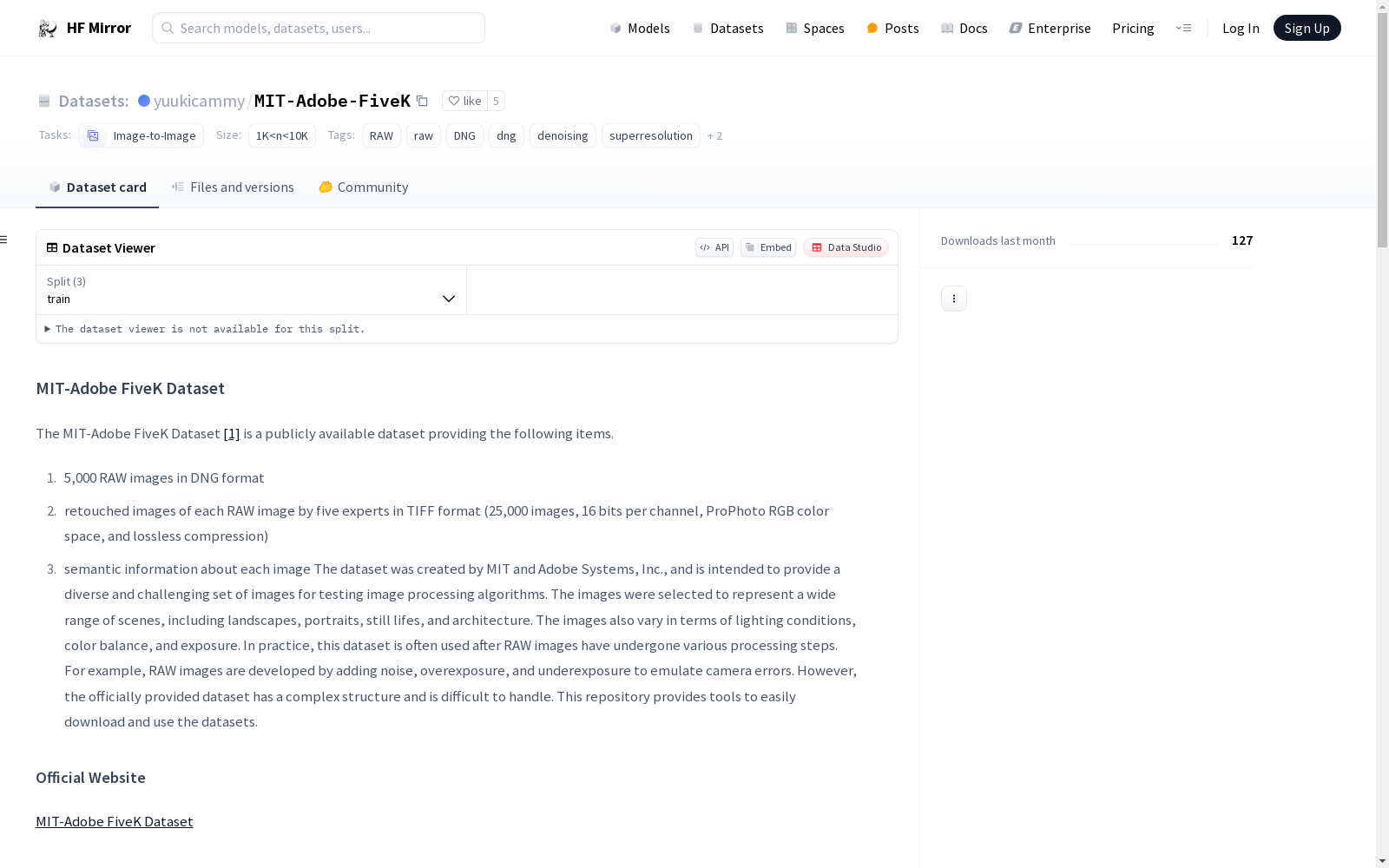 yuukicammy/MIT-Adobe-FiveK|图像处理数据集|机器学习数据集