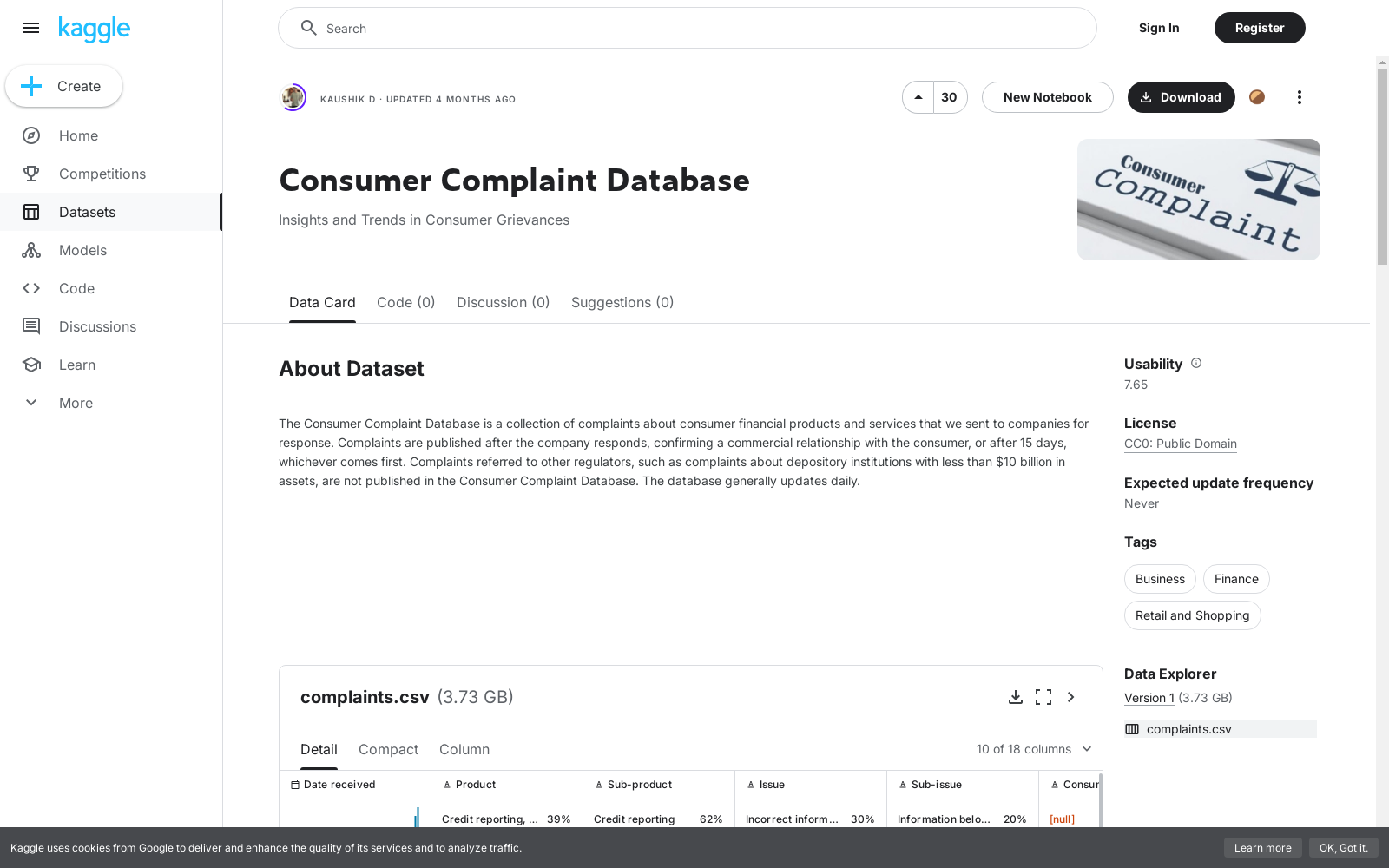 Consumer Complaint Database|消费者投诉数据集|数据分析数据集