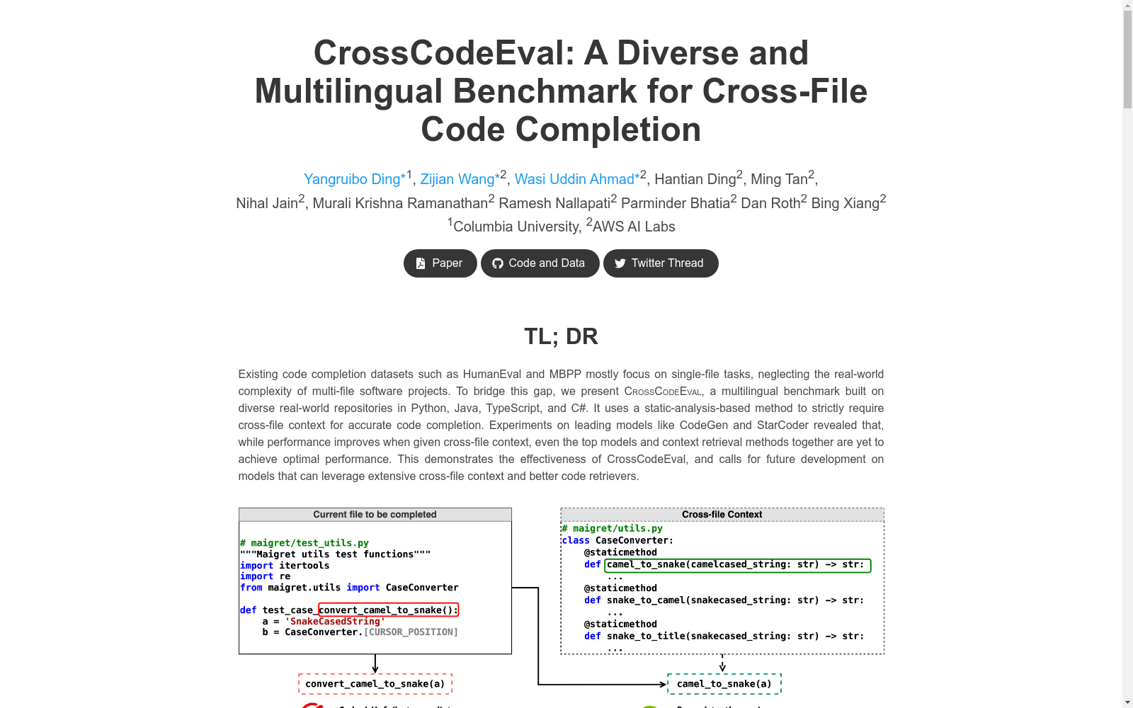 CROSSCODEEVAL|代码补全数据集|代码检索数据集