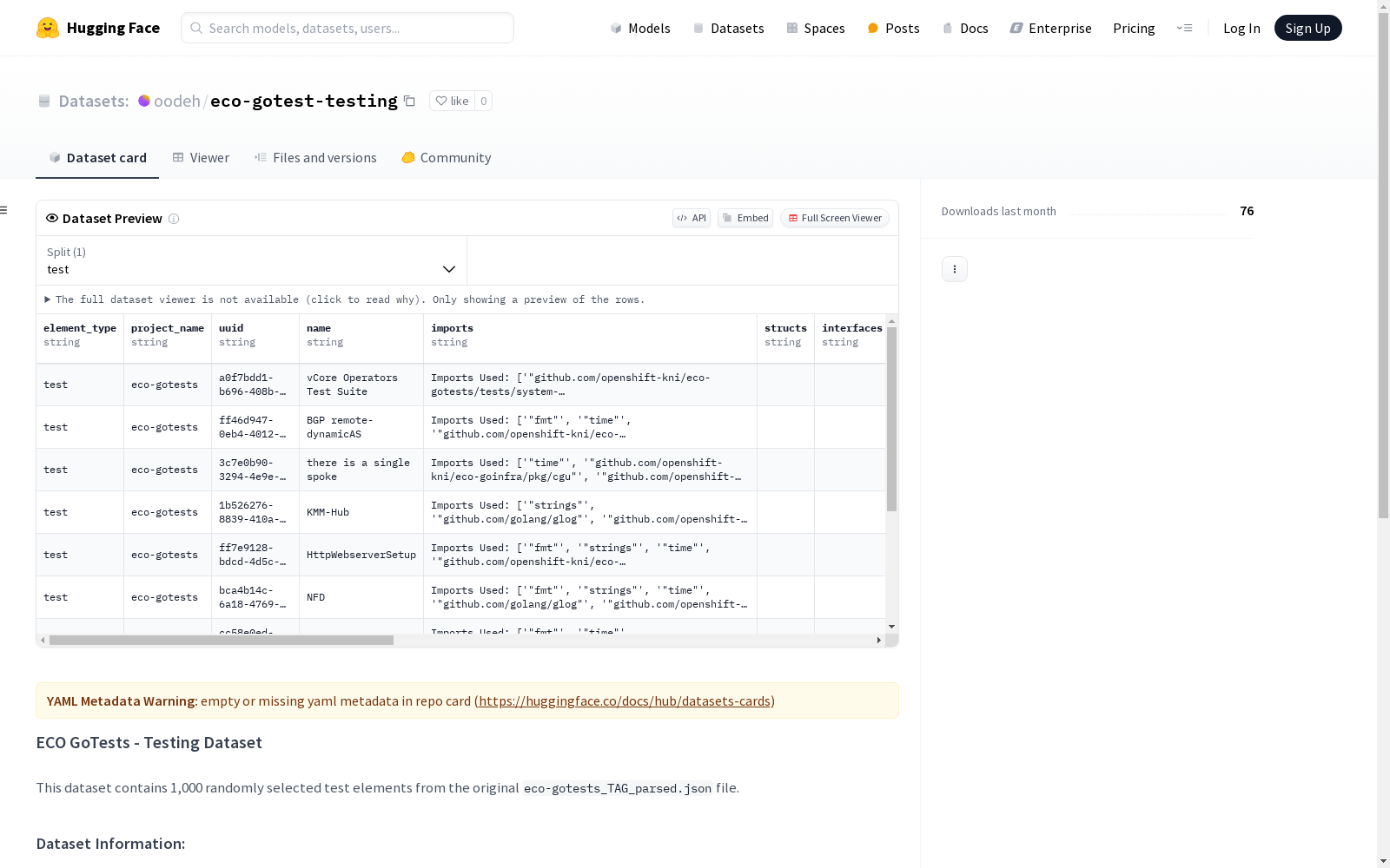 发布 eco-gotest-testing 数据集, 应用在 软件测试、自动化测试 领域