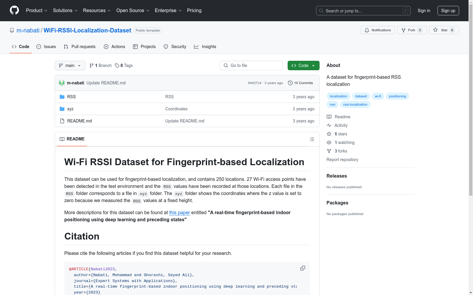 Wi-Fi RSSI Dataset for Fingerprint-based Localization|Wi-Fi定位数据集|指纹定位数据集