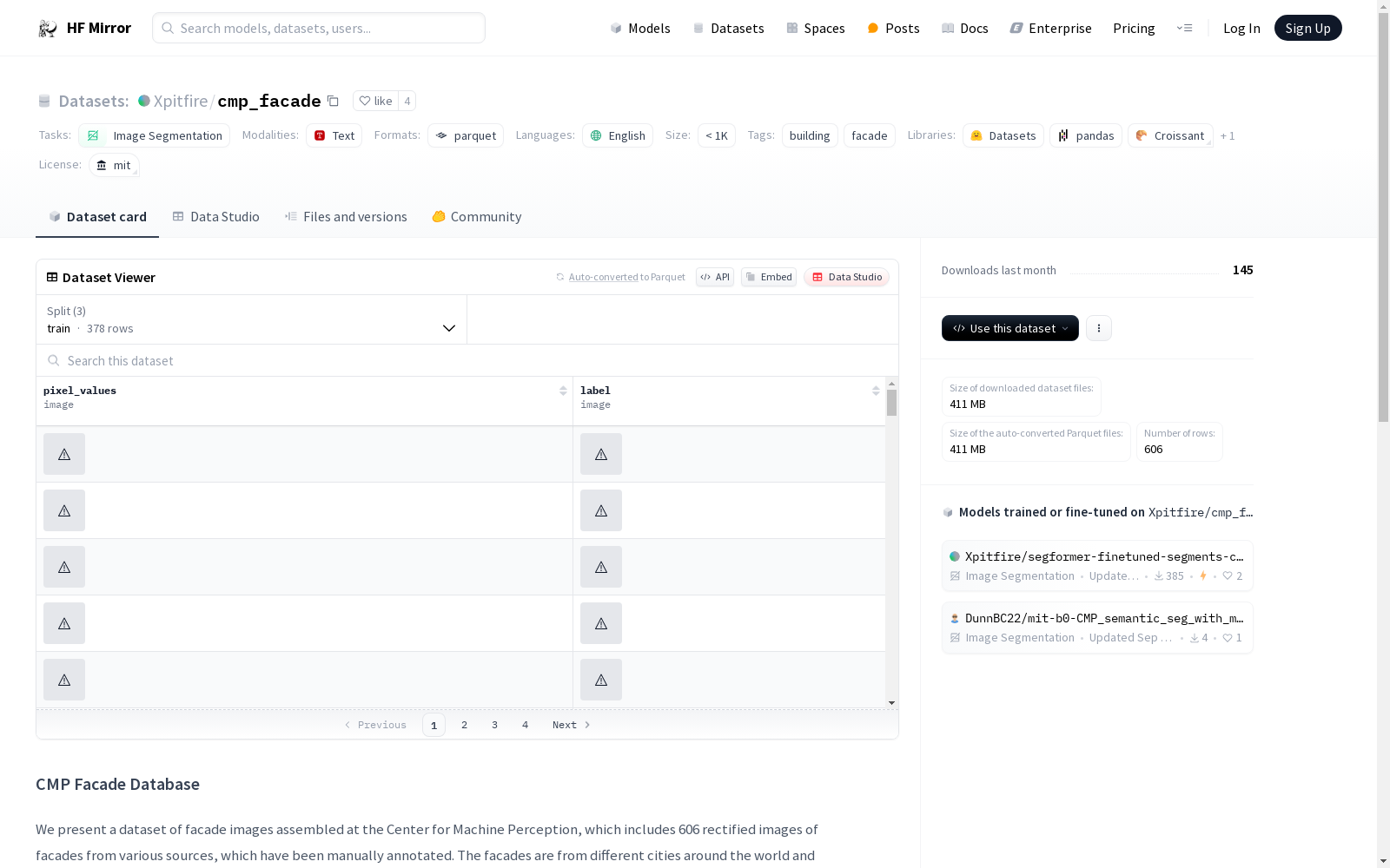 Xpitfire/cmp_facade|计算机视觉数据集|建筑识别数据集