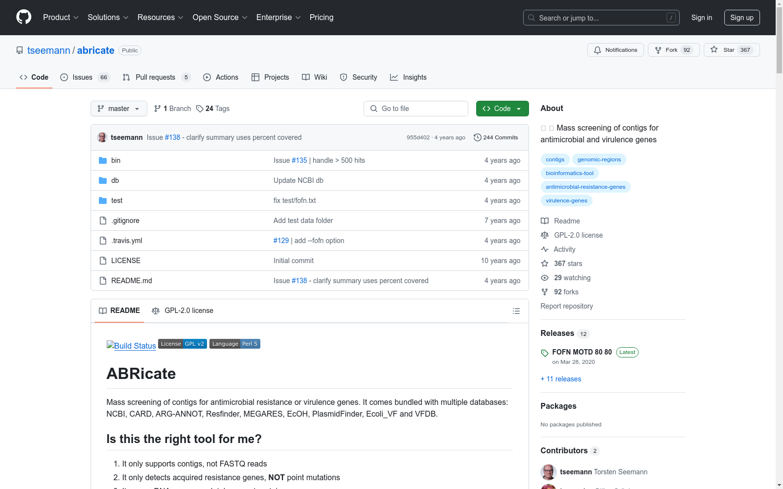 ABRicate 2.0|细菌基因组分析数据集|抗生素抗性数据集