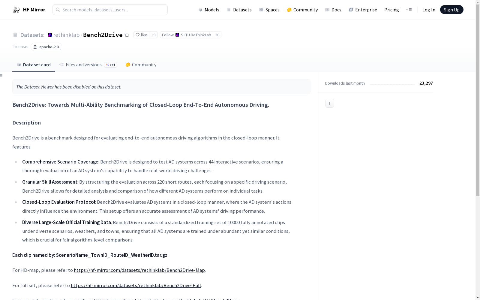 rethinklab/Bench2Drive|自动驾驶数据集|算法评估数据集