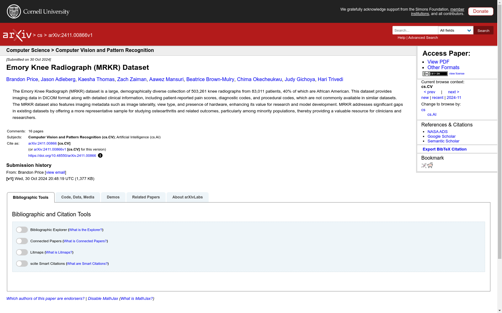 Emory Knee Radiograph Dataset (MRKR)|医学影像数据集|骨关节炎数据集