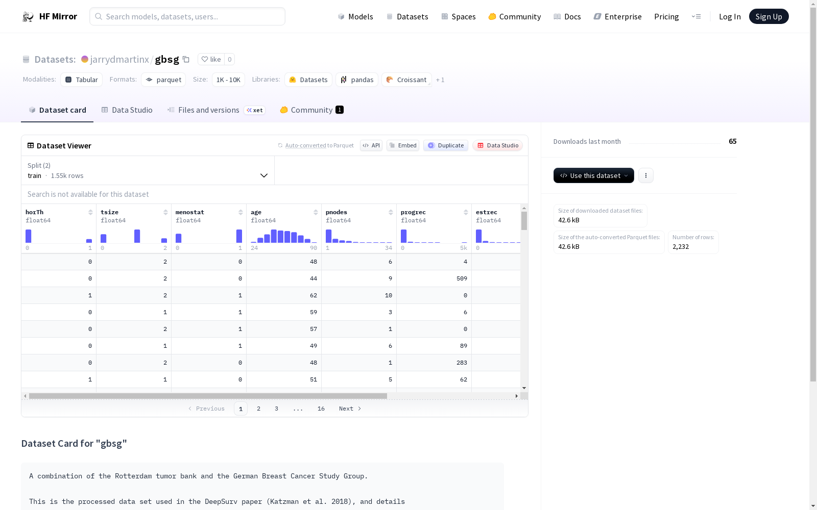 jarrydmartinx/gbsg|乳腺癌研究数据集|生存分析数据集