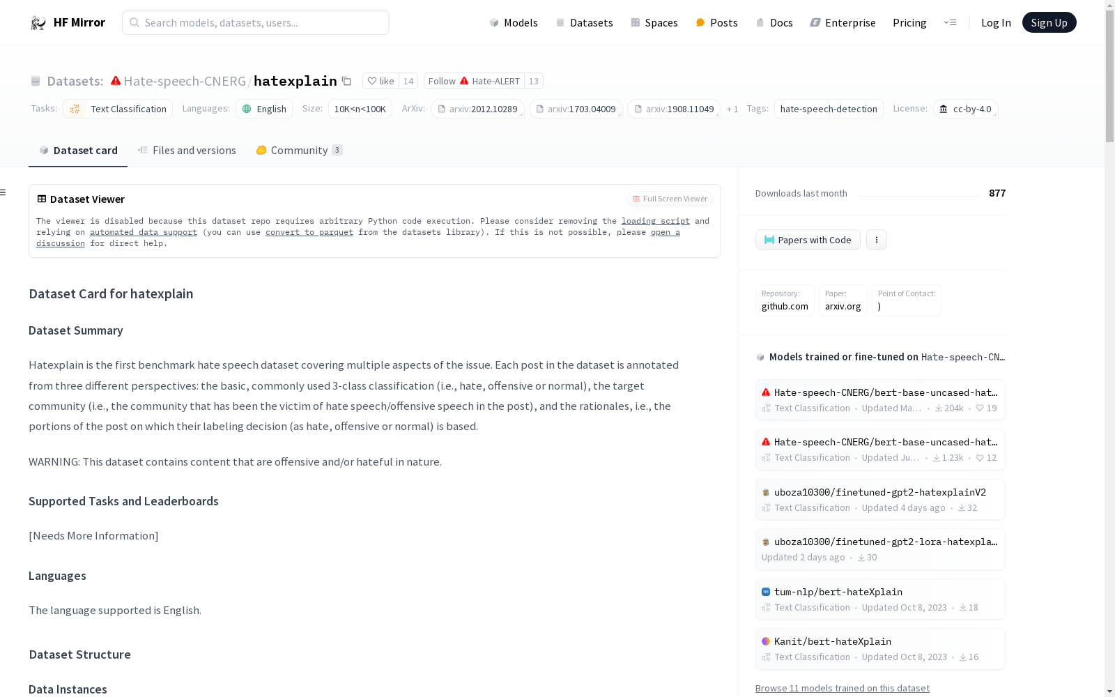 Hate-speech-CNERG/hatexplain|仇恨言论检测数据集|解释性分析数据集