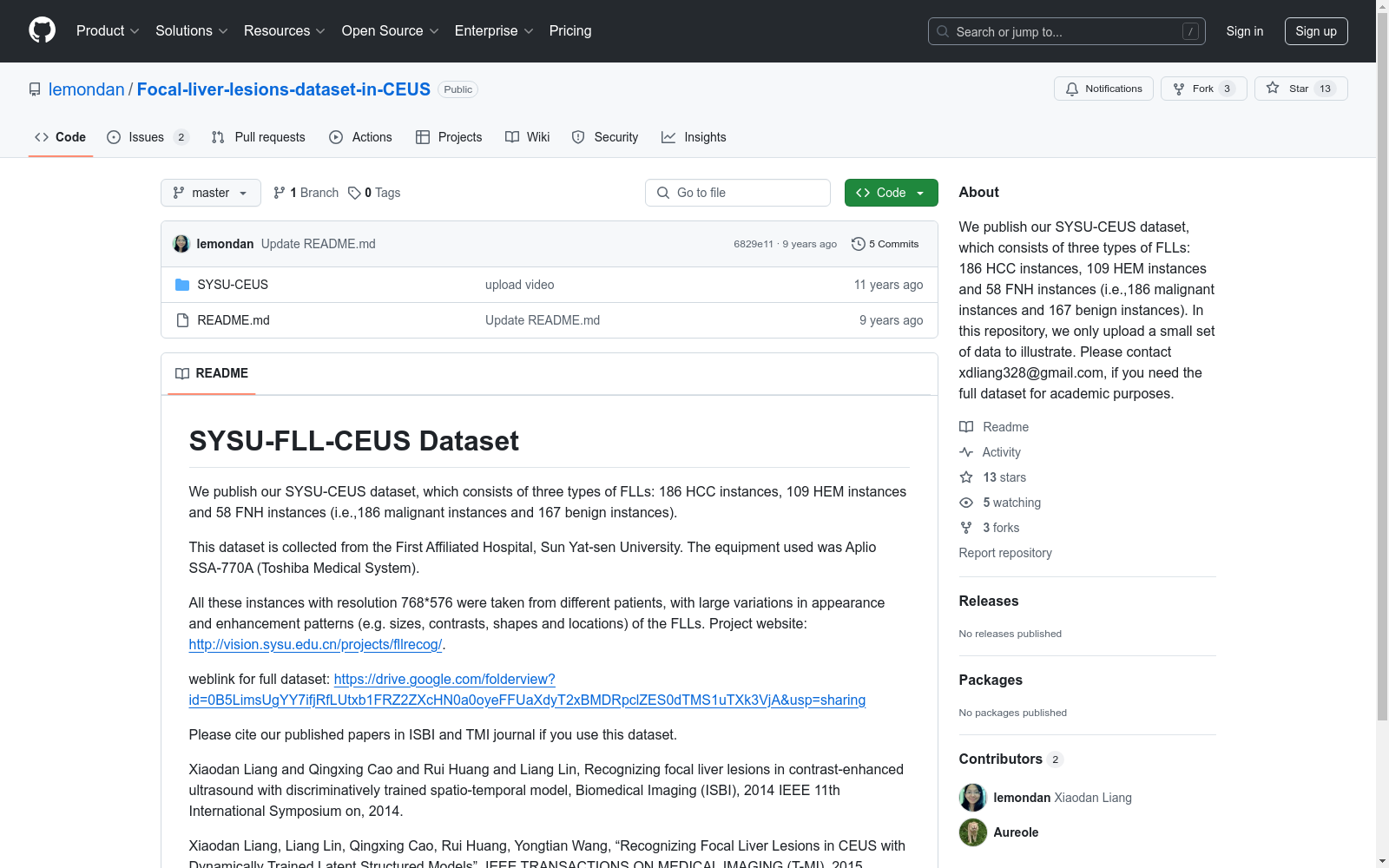 SYSU-FLL-CEUS Dataset|医学影像数据集|肝脏疾病数据集